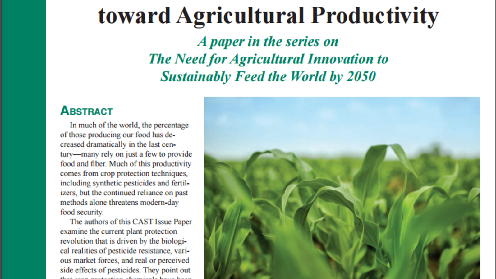 Crop Protection Contributions toward Agricultural Productivity, a CAST ...